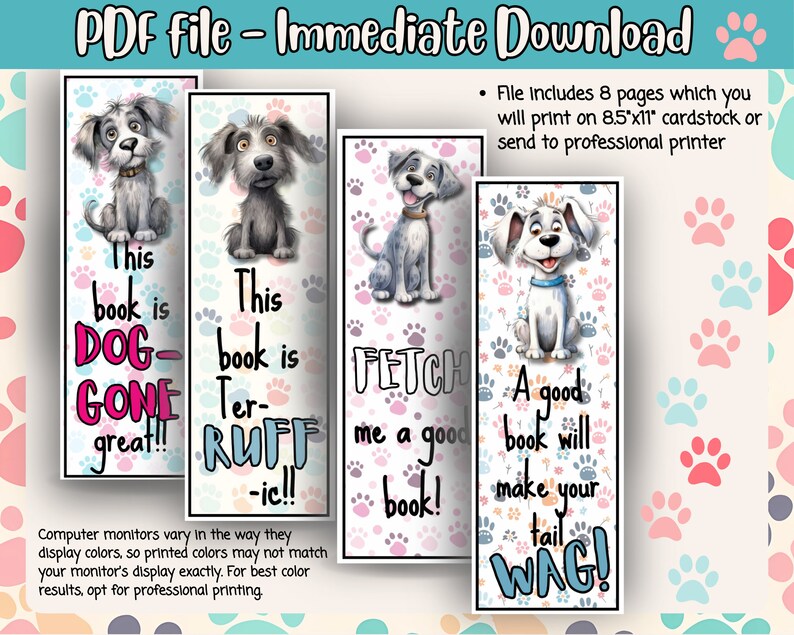 Cute Pup Bookmarks, Printable Bookmarks for Kids, Parents, and Teachers ...