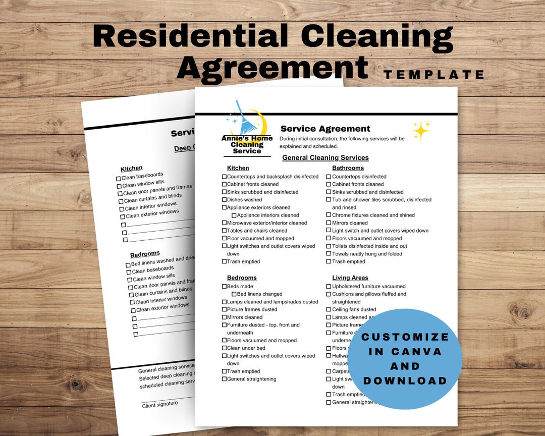 House Cleaning Service Agreement, Editable Cleaning Contract Template ...