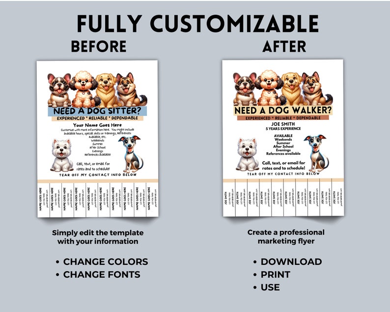 Customizable Dog Sitting Flyer - Tear off Flyer to Promote Your Dog ...