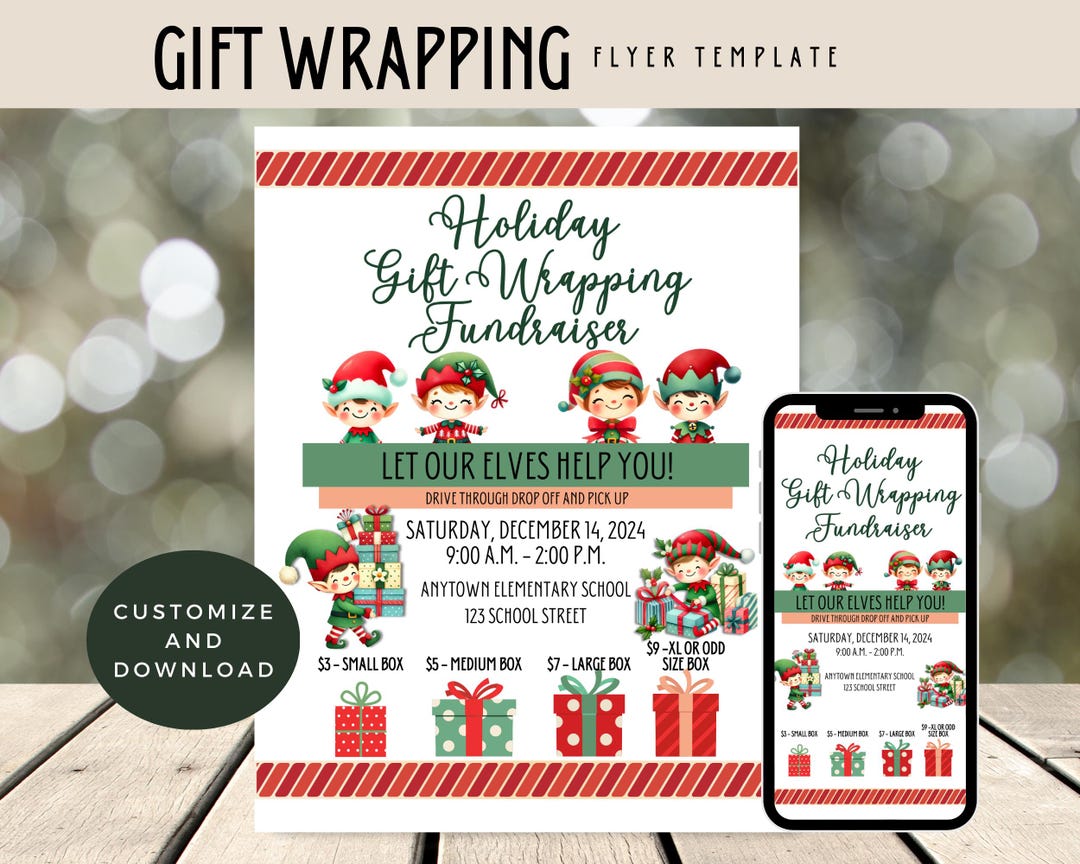 Holiday Gift Wrap Fundraiser Flyer - Editable Template for School ...