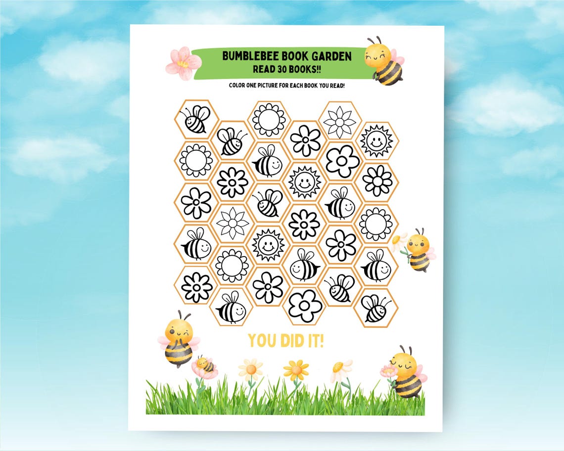 Kids Reading Chart | Bumblebee Book Garden Tracker | Printable Summer ...