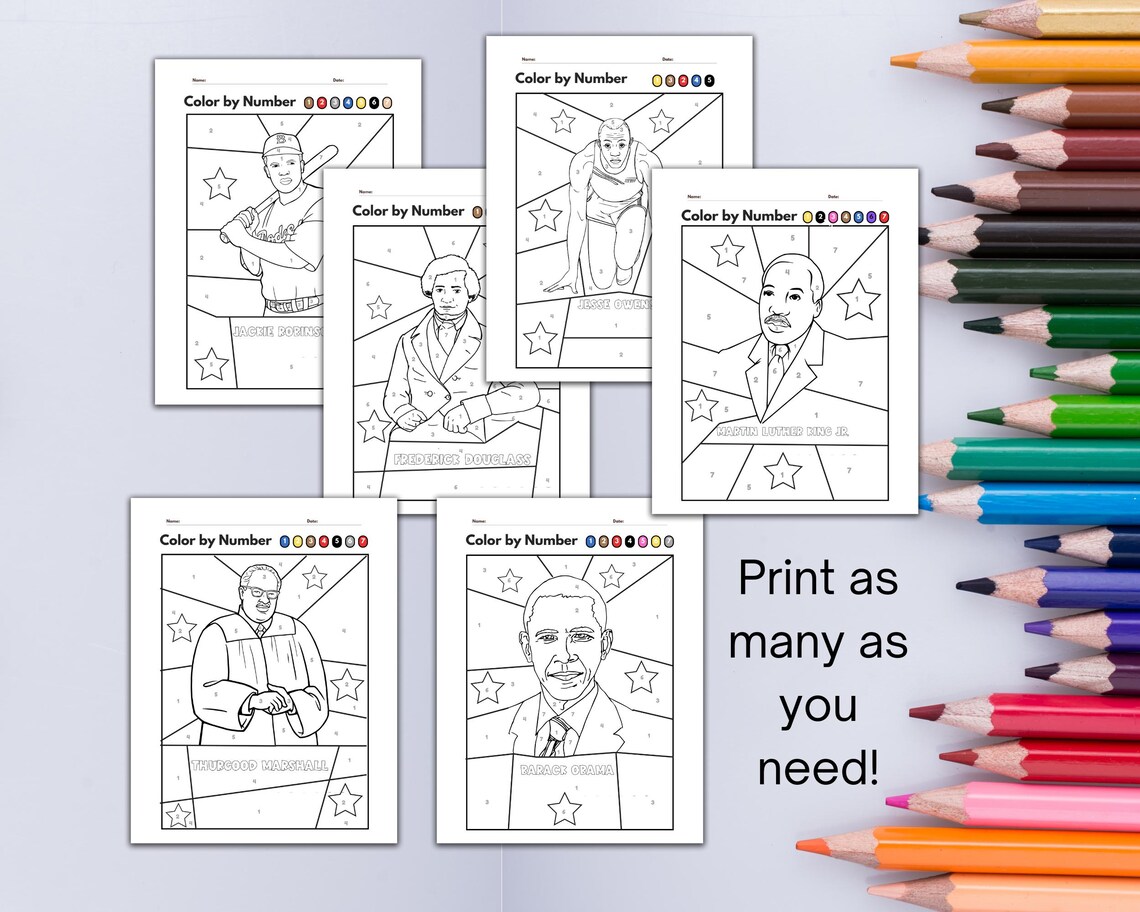 Black History Month Color by Number Printable Activity | 14 Coloring ...