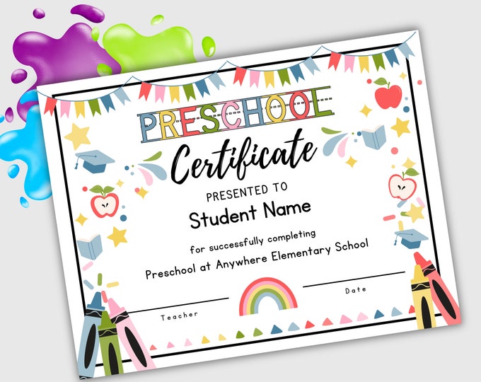 Printable PDF Preschool Certificate Template Blue Border, Preschool ...