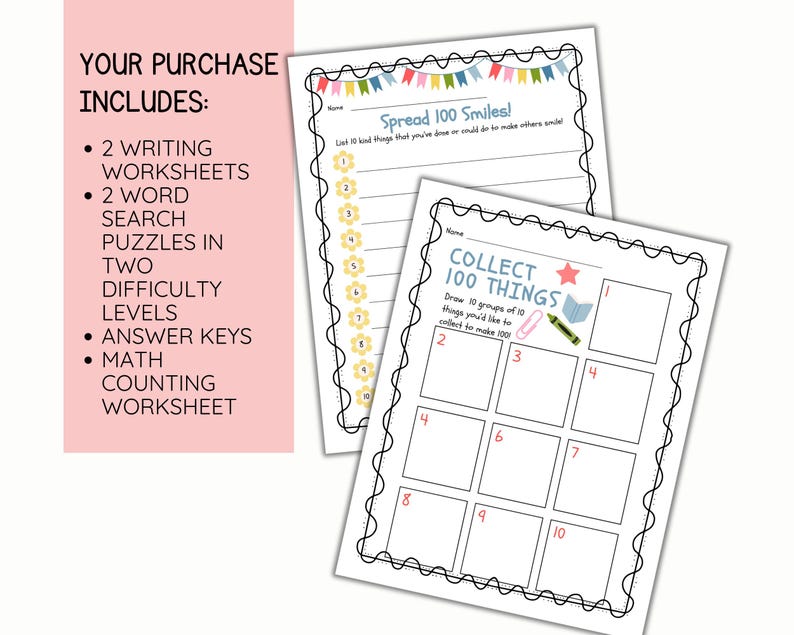 100th Day of School Activities, 100 Day Worksheets, Word Search, 100th ...