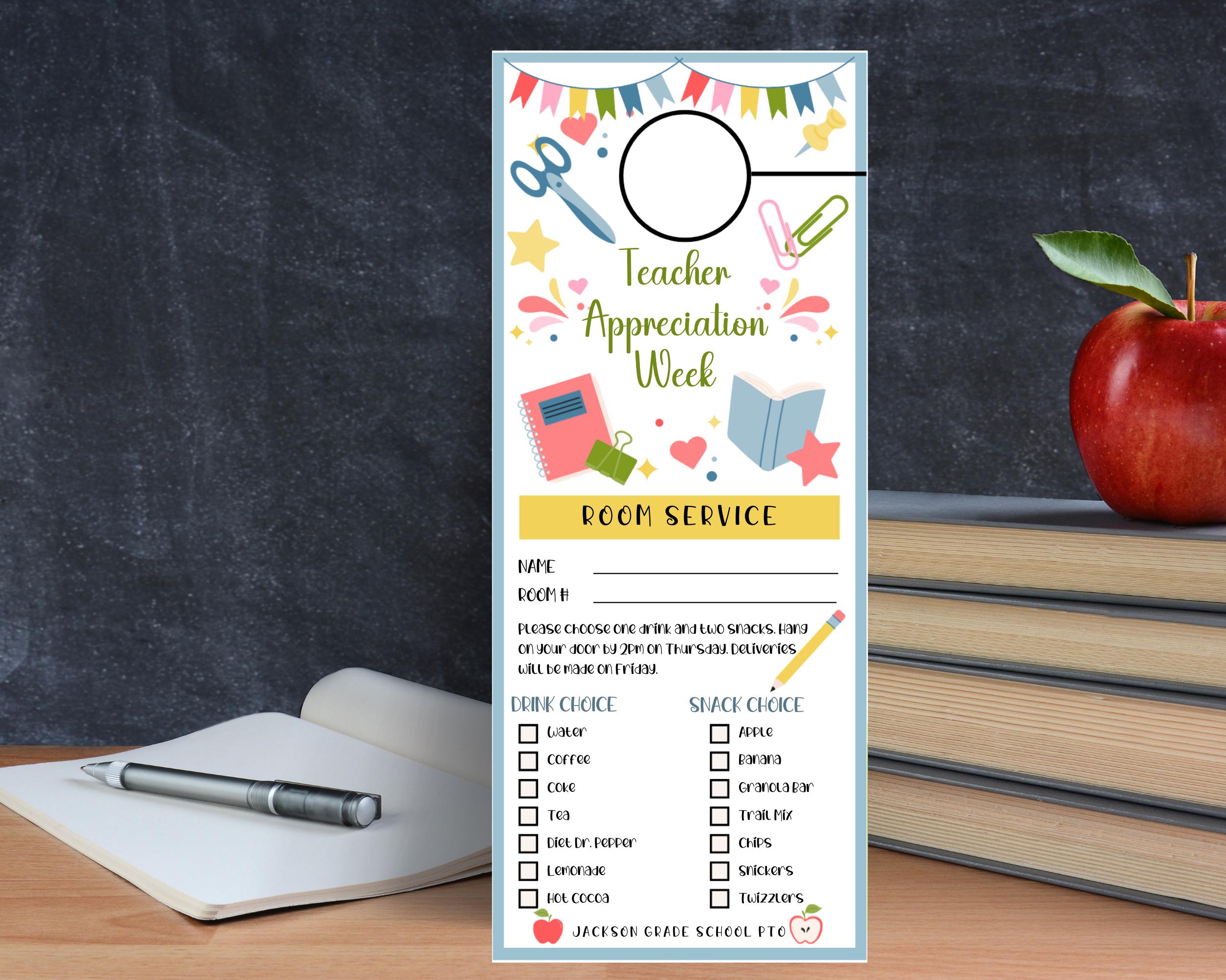 Teacher Appreciation Room Service Door Hanger, Printable Editable ...