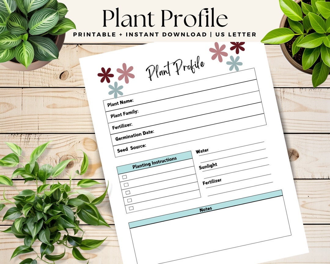 Plant Profile Journal, Plant Care Printable, Plant Care Instructions - Etsy