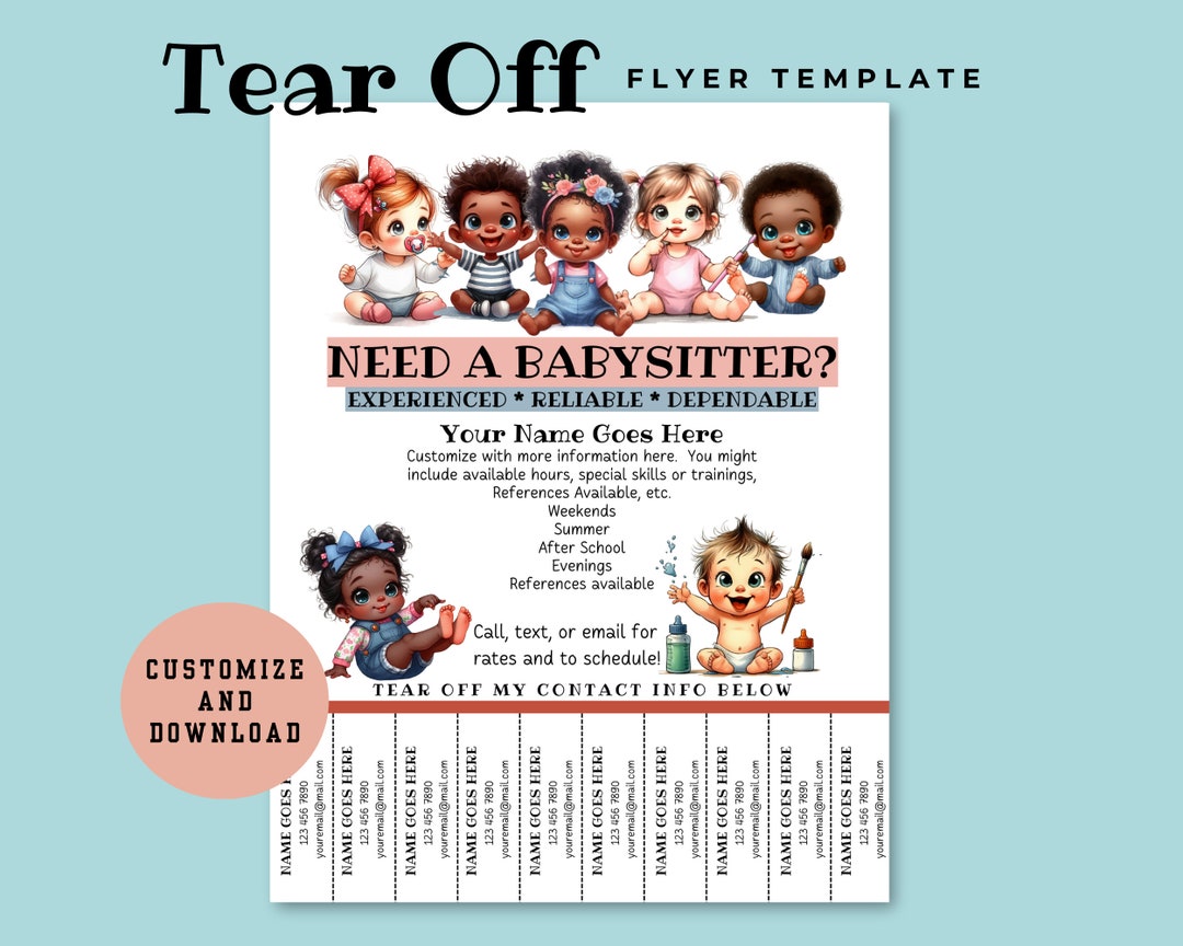 Customizable Babysitting Flyer - Tear off Flyer to Promote Your ...