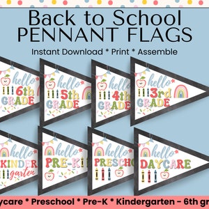 First Day of School Pennant Flag Printable, Printable Back to School ...