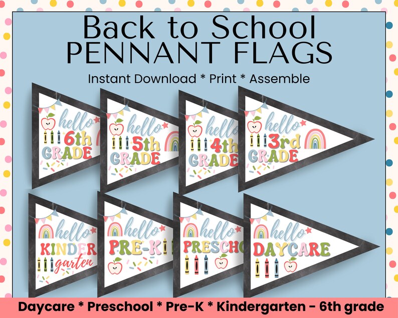 First Day of School Pennant Flag Printable, Printable Back to School ...