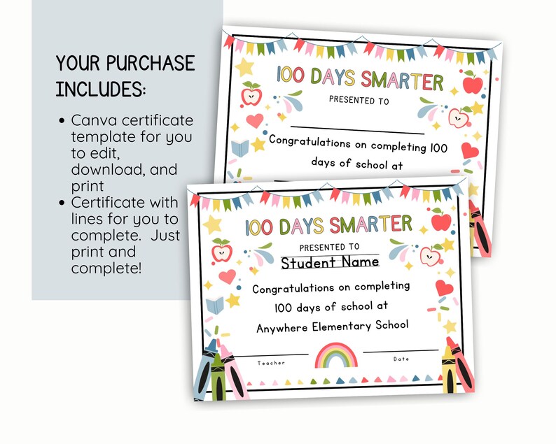 100th Day of School Certificate Template, 100 Day Printable Certificate ...