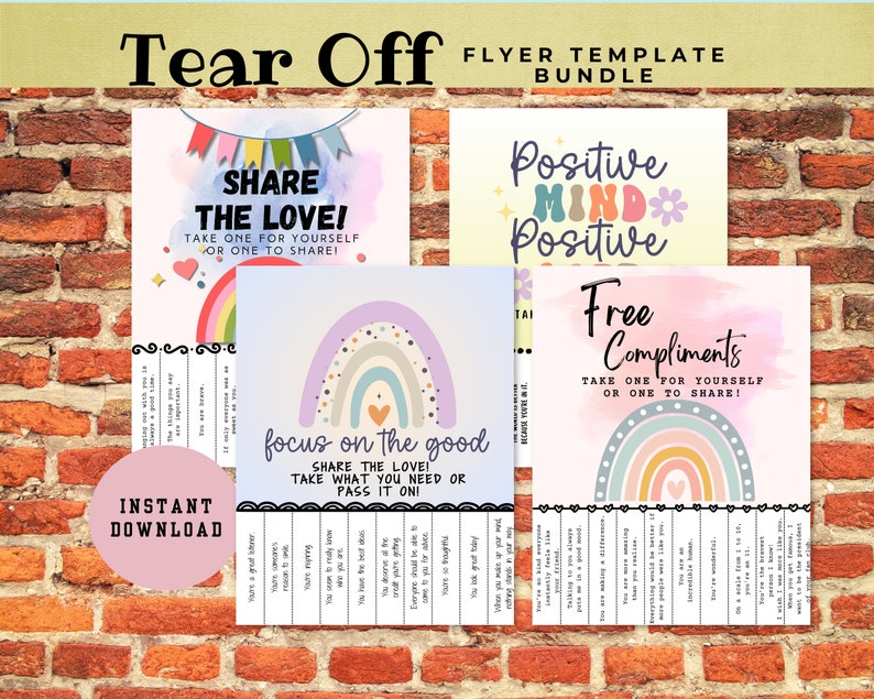Compliment Tear off Flyer BUNDLE for School Counselors, Therapists ...