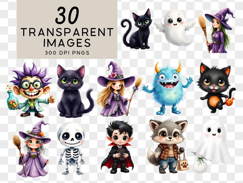 Little Ghouls and Goodies Clipart Pack | 30 Transparent PNG Halloween ...