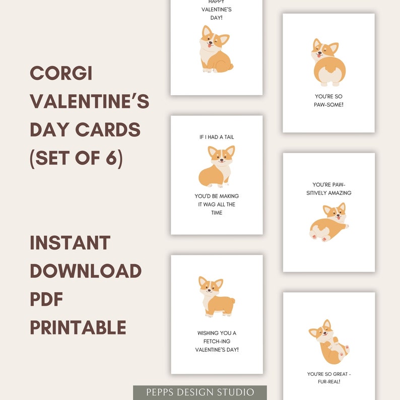 Corgi Valentine's Day Cards Printable Cards for Boyfriend Girlfriend ...
