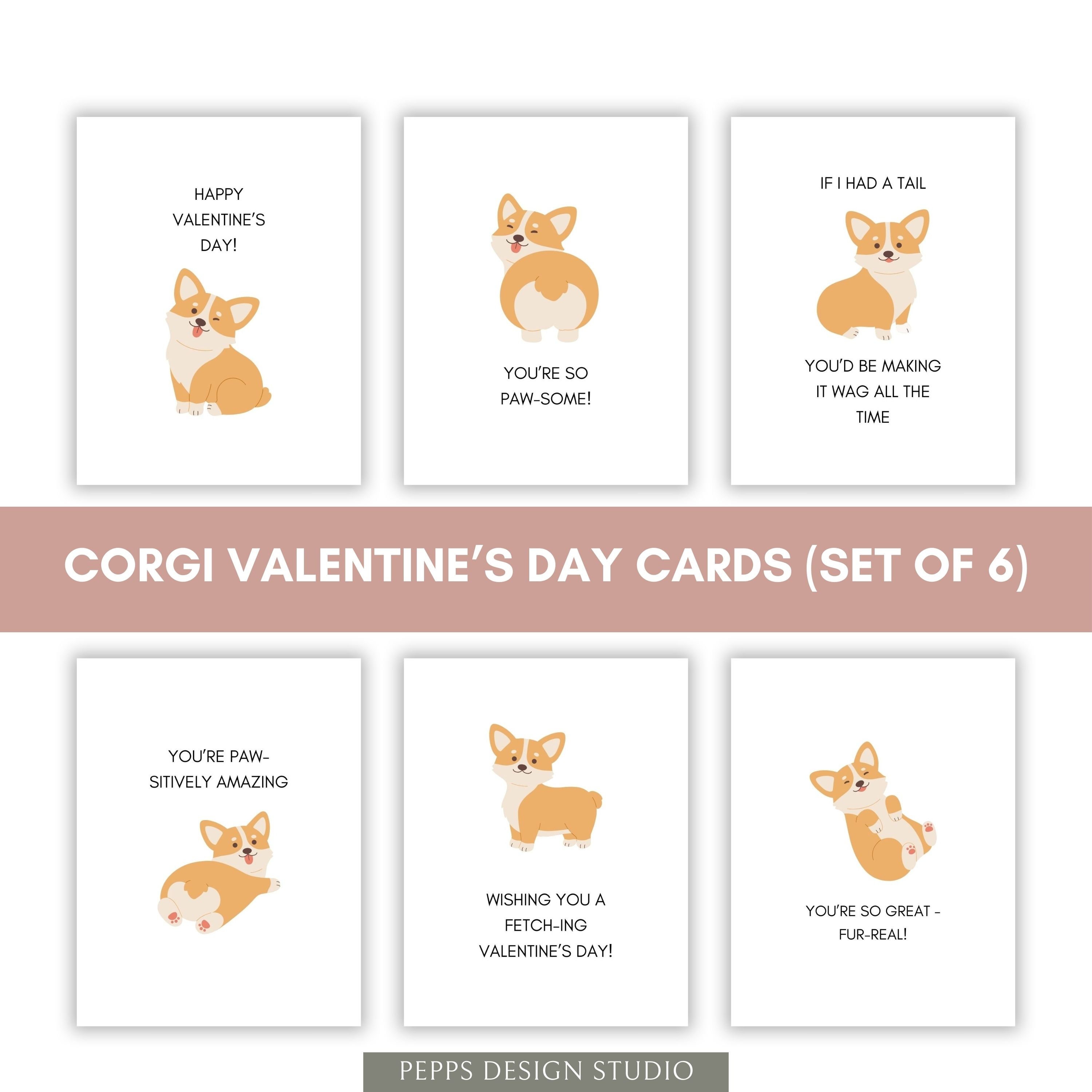 Corgi Valentine's Day Cards Printable Cards for Boyfriend Girlfriend Friend for Students ...
