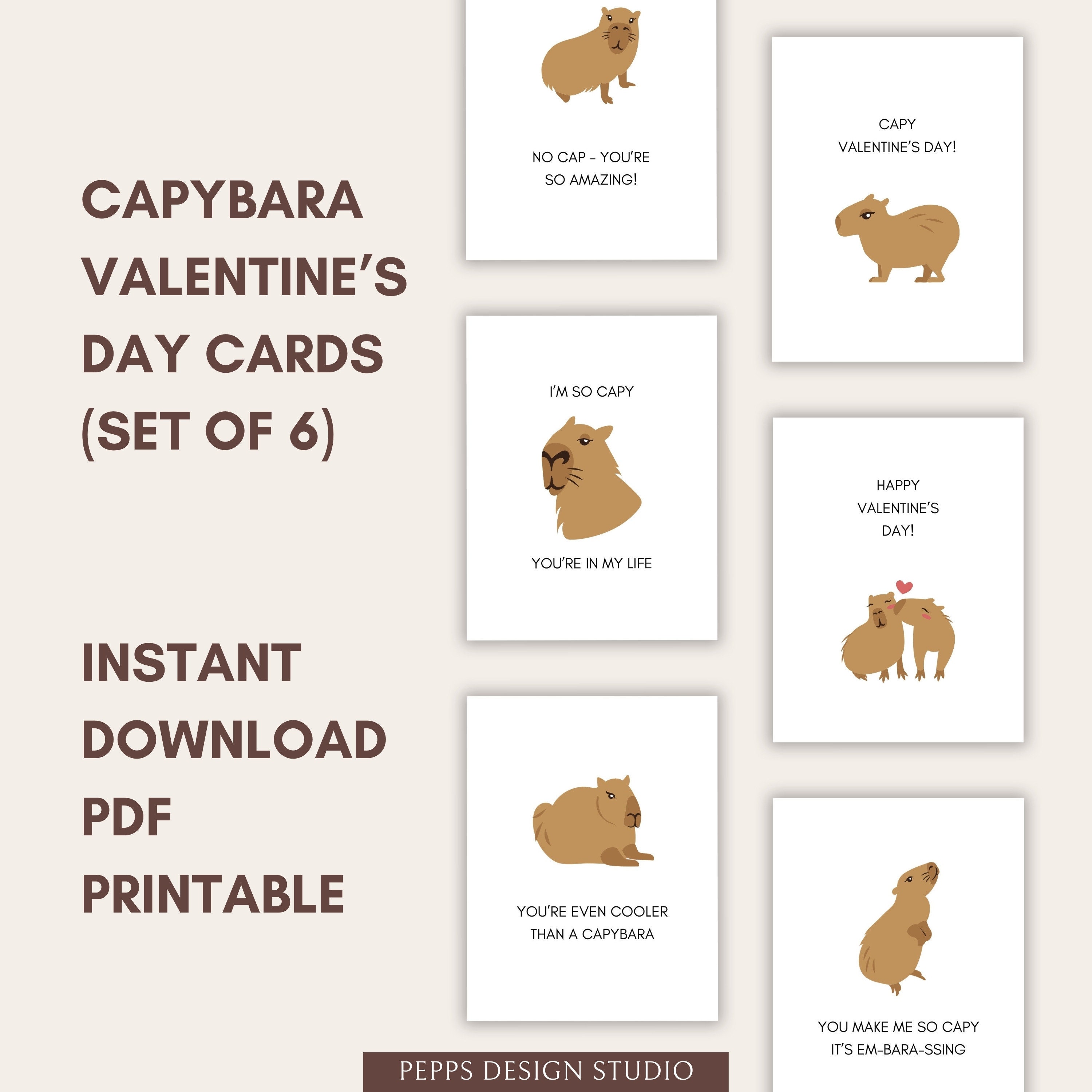 Capybara Valentine's Day Cards Printable Cards for Boyfriend Girlfriend ...