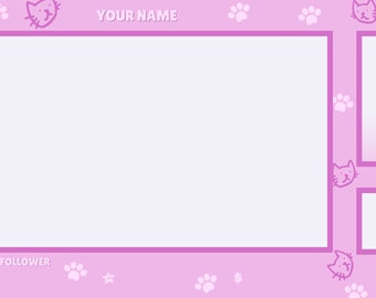 Pink Cat Overlay Pack Animated Stream Overlay Pack Twitch Youtube ...