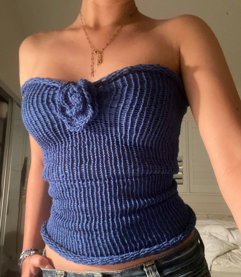 Handmade Knitted Tube Top With Crochet Rose - Etsy