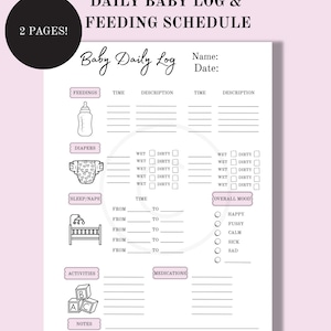 2 Baby Daily Log Tracker Printable - Newborn Feeding, Diaper, Sleep ...