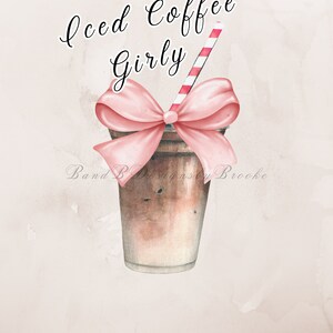 Sip in Style: Iced Coffee Girly Trendy Coquette Bow and Coffee PNG ...