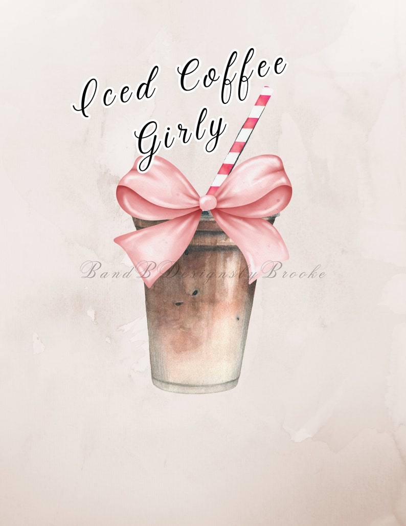Sip in Style: Iced Coffee Girly Trendy Coquette Bow and Coffee PNG ...