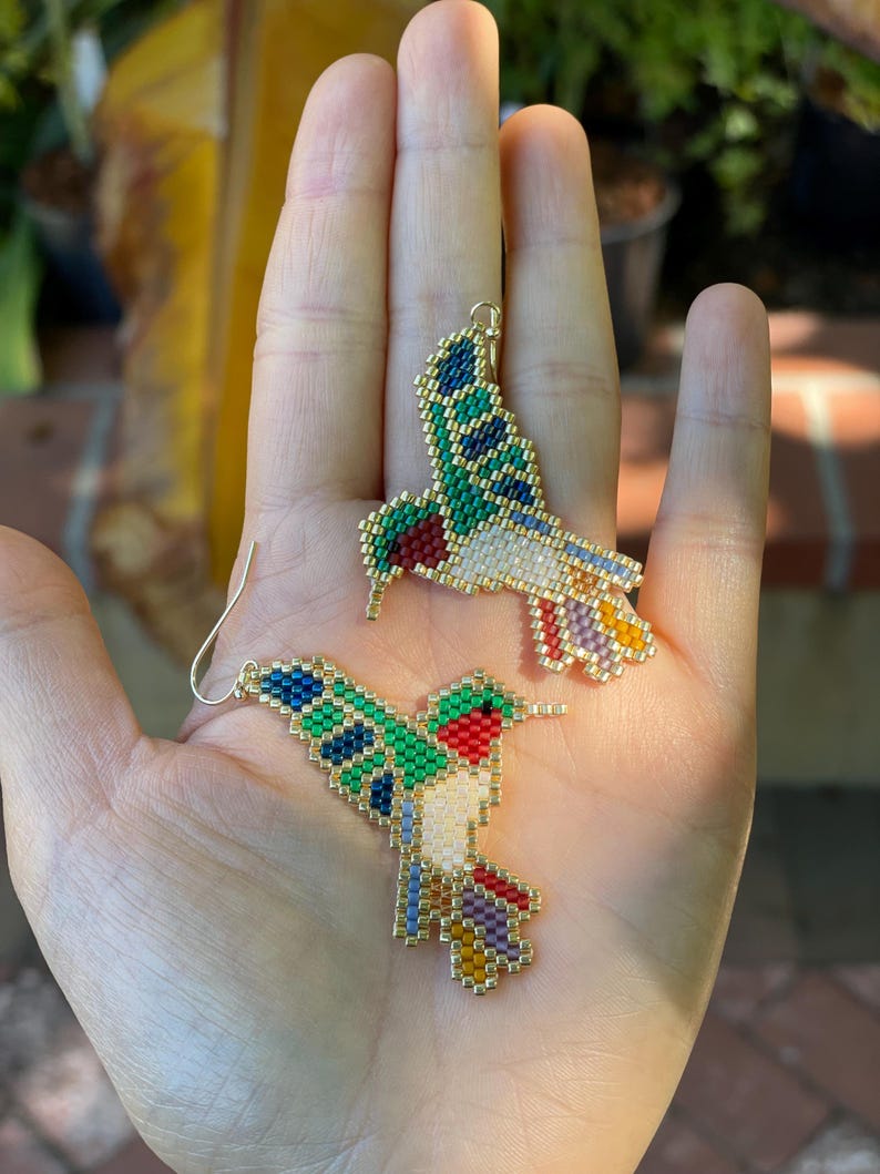 Hummingbird Brick Stitch Beading Pattern – Miyuki Delica 11/0 Beadwork ...