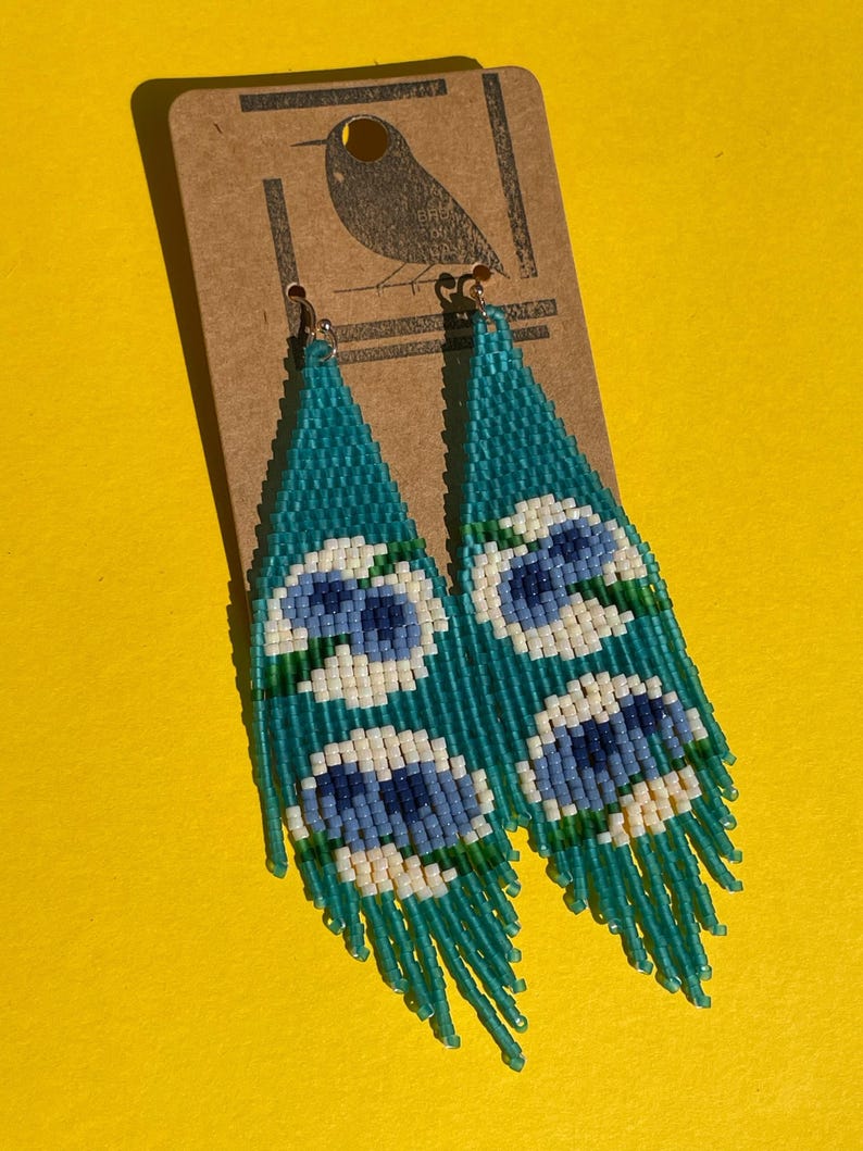 Blueberry Brick Stitch Earring Pattern: DIY Beaded Floral Fringe (PDF ...