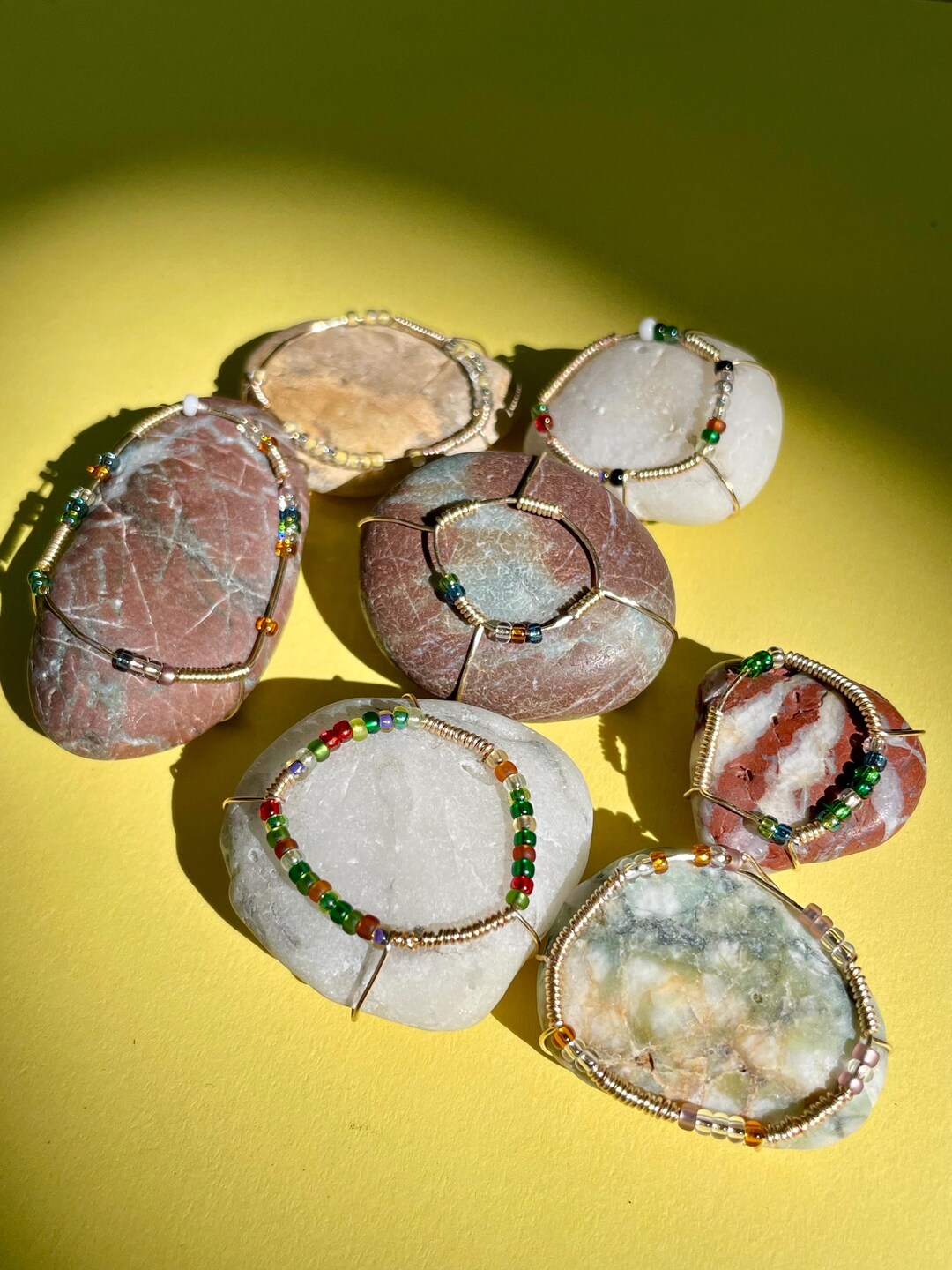 Fidget Rock /worry Stone/ Beaded Fidget Rock / Decorated Rock/ Natural ...