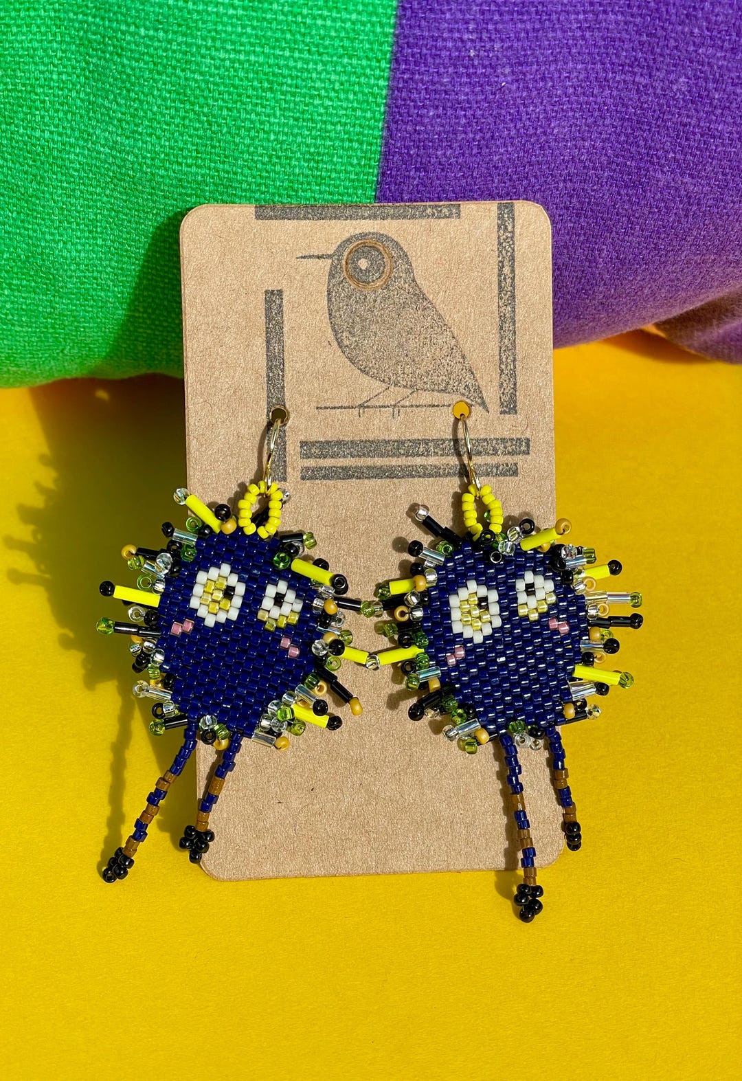 Beaded Fuzzy Blue Sprite Earrings – Little Monster Earrings/ Blue ...