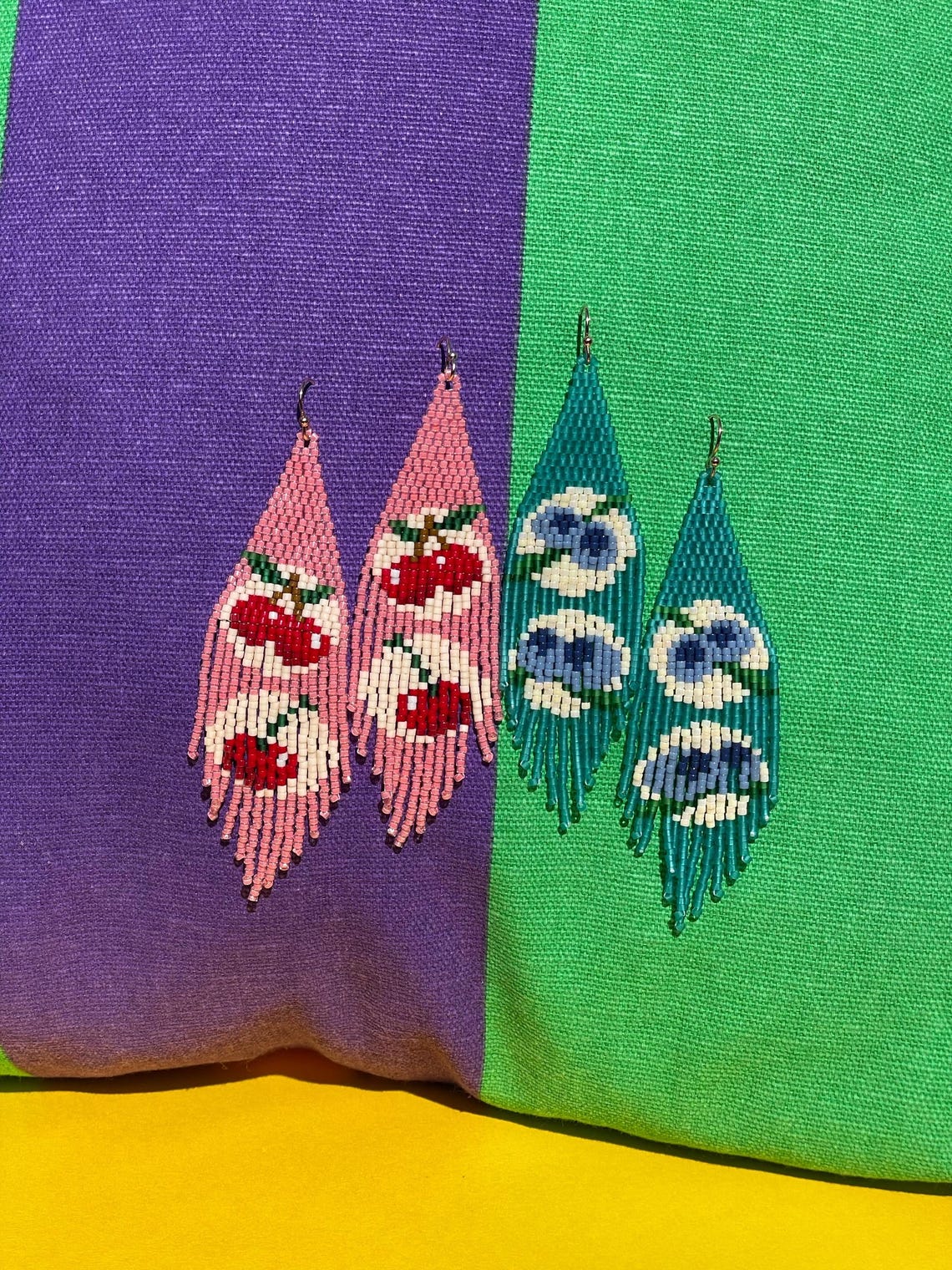 Blueberry Brick Stitch Earring Pattern: DIY Beaded Floral Fringe (PDF ...