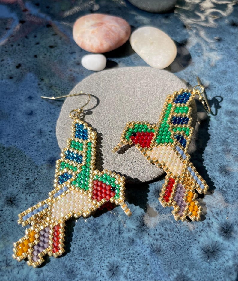 DIY Beaded Hummingbird Earring Kit: Miyuki Brick Stitch Pattern - Etsy