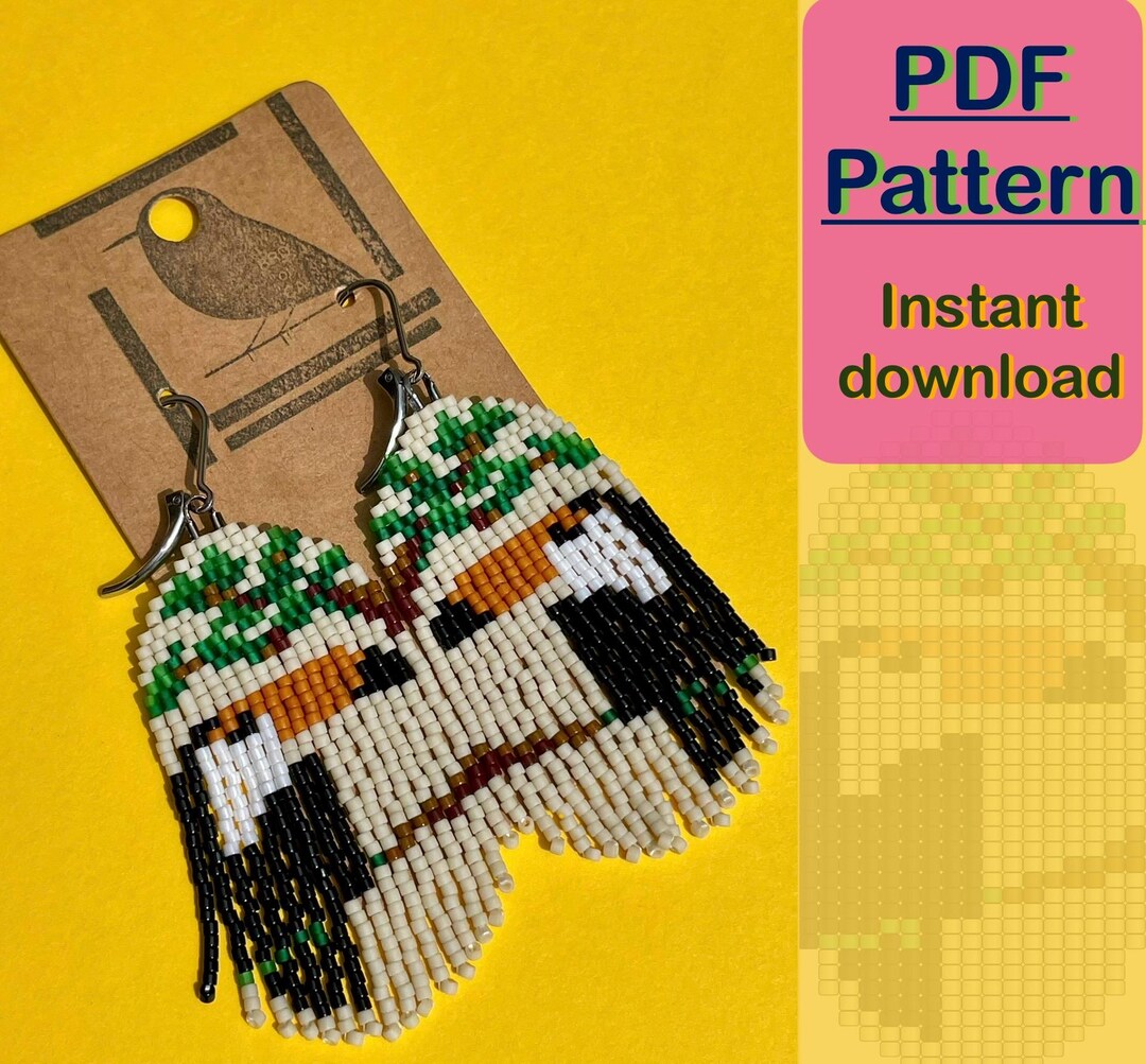 Beaded Toucan Earring Pattern: Brick Stitch Bird Design (PDF Download ...