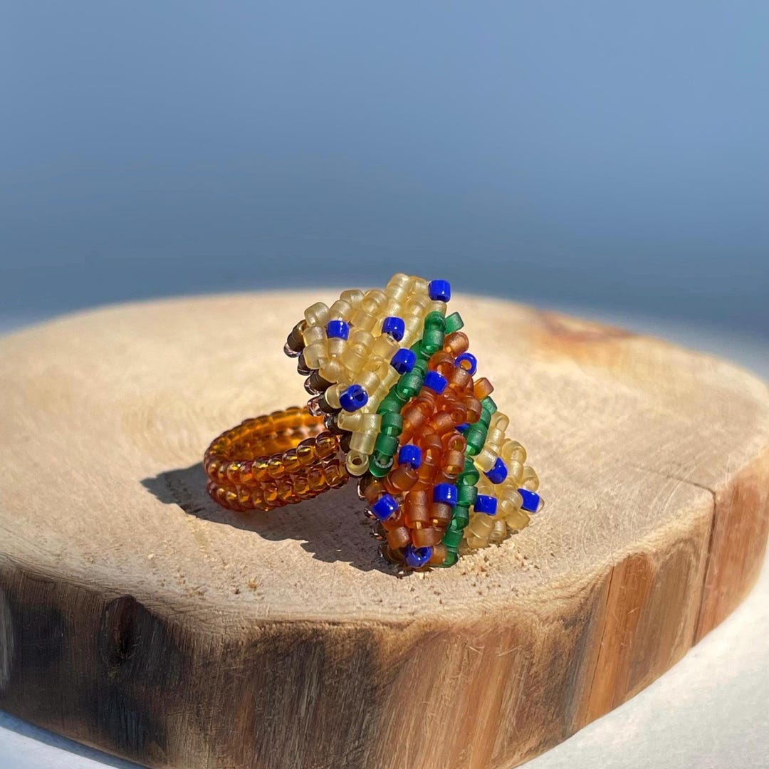 Handmade Beaded Ring: Colorful Boho Seed Bead Statement Jewelry - Etsy