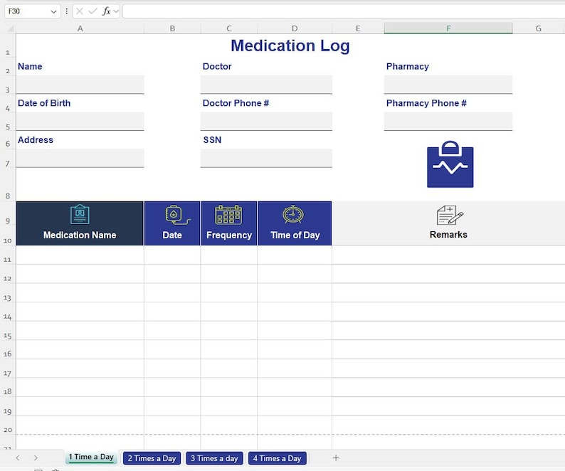 Medication Log - Medication Tracker - Scheduler - Printable Excel ...
