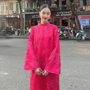 Vietnamese Traditional & Modern Ao Dai Kylan Rose Hot Pink Loose Style ...