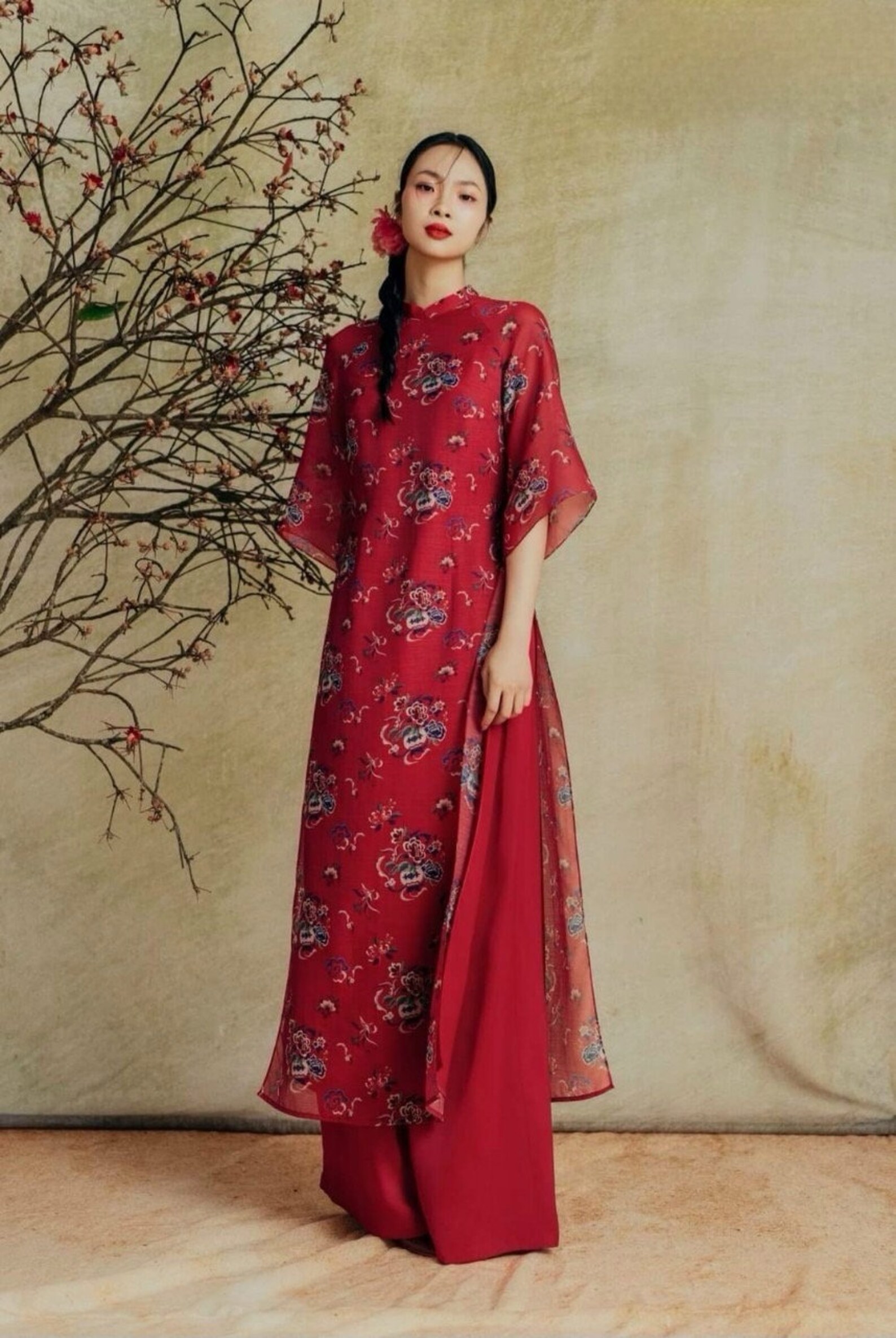 Vietnamese Modern Aodai Dindan Red, Pants Included - Etsy