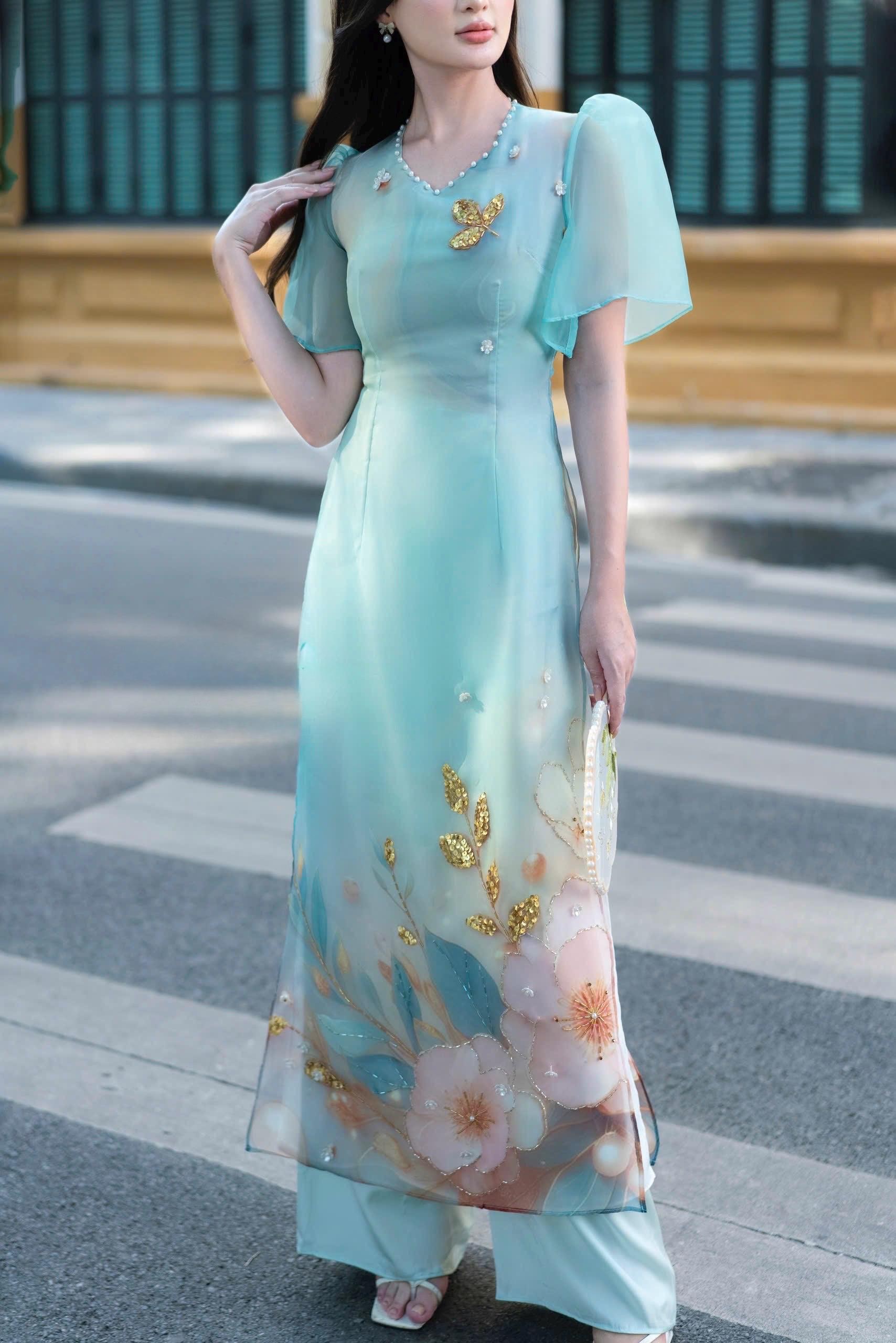 Vietnamese Traditional & Modern Ao Dai TA Aodai Turquoise, Pants ...