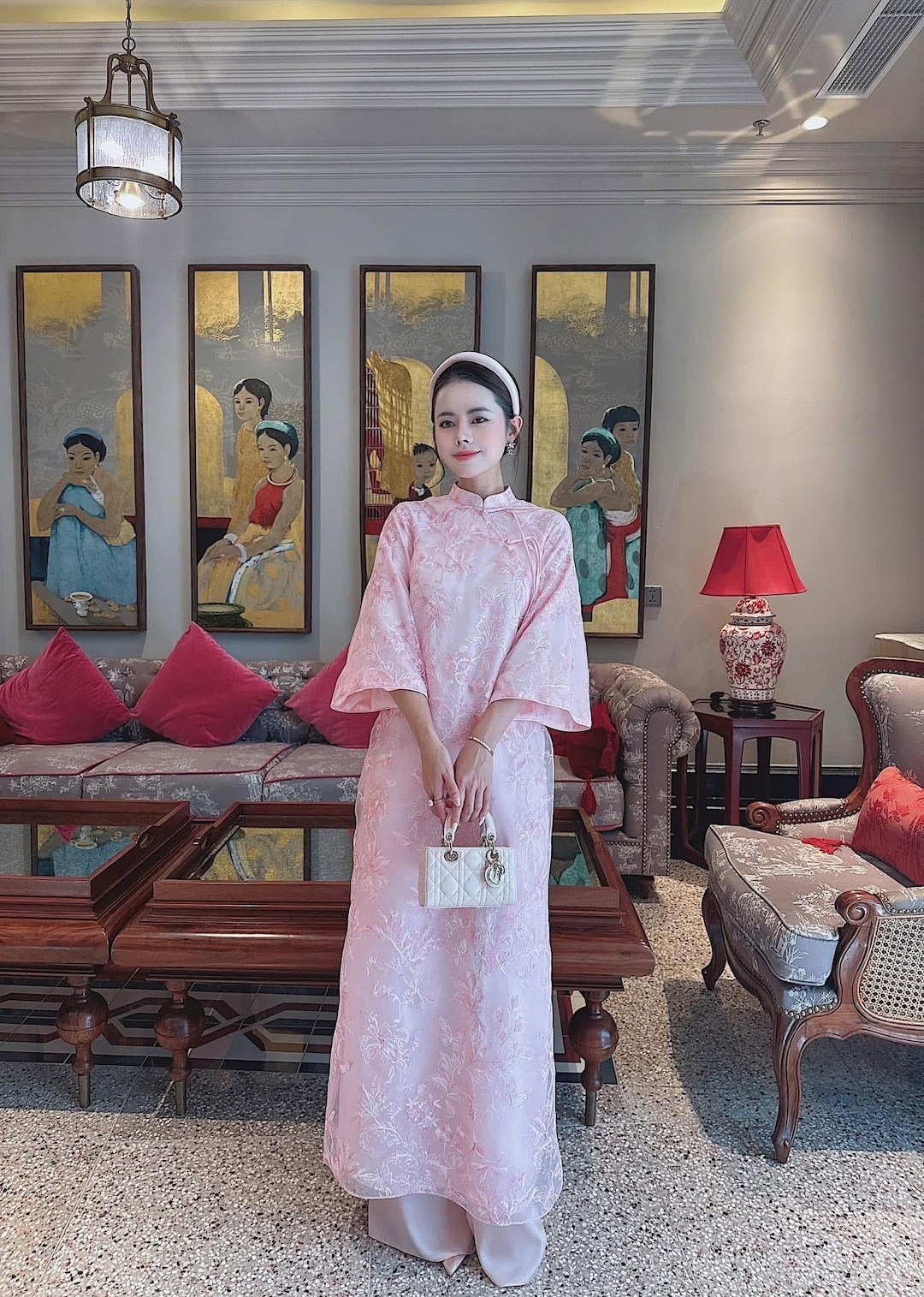 Vietnamese Traditional & Modern Ao Dai TA Embroidered Aodai Pink, Pants ...
