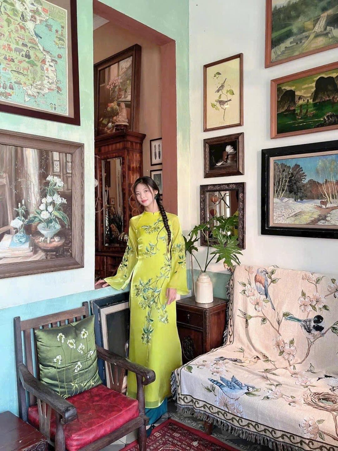 Vietnamese Traditional & Modern Ao Dai Xx Embroidery Aodai Lime Punch ...