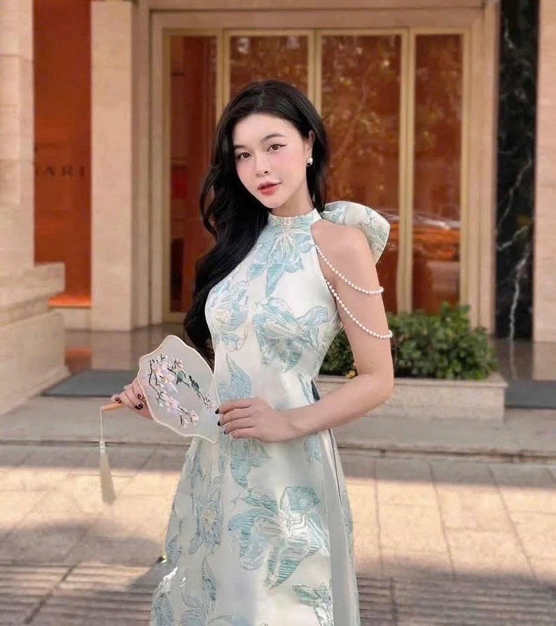 Vietnamese Traditional & Modern Ao Dai Yem Bowl With Pearl Chain Style ...