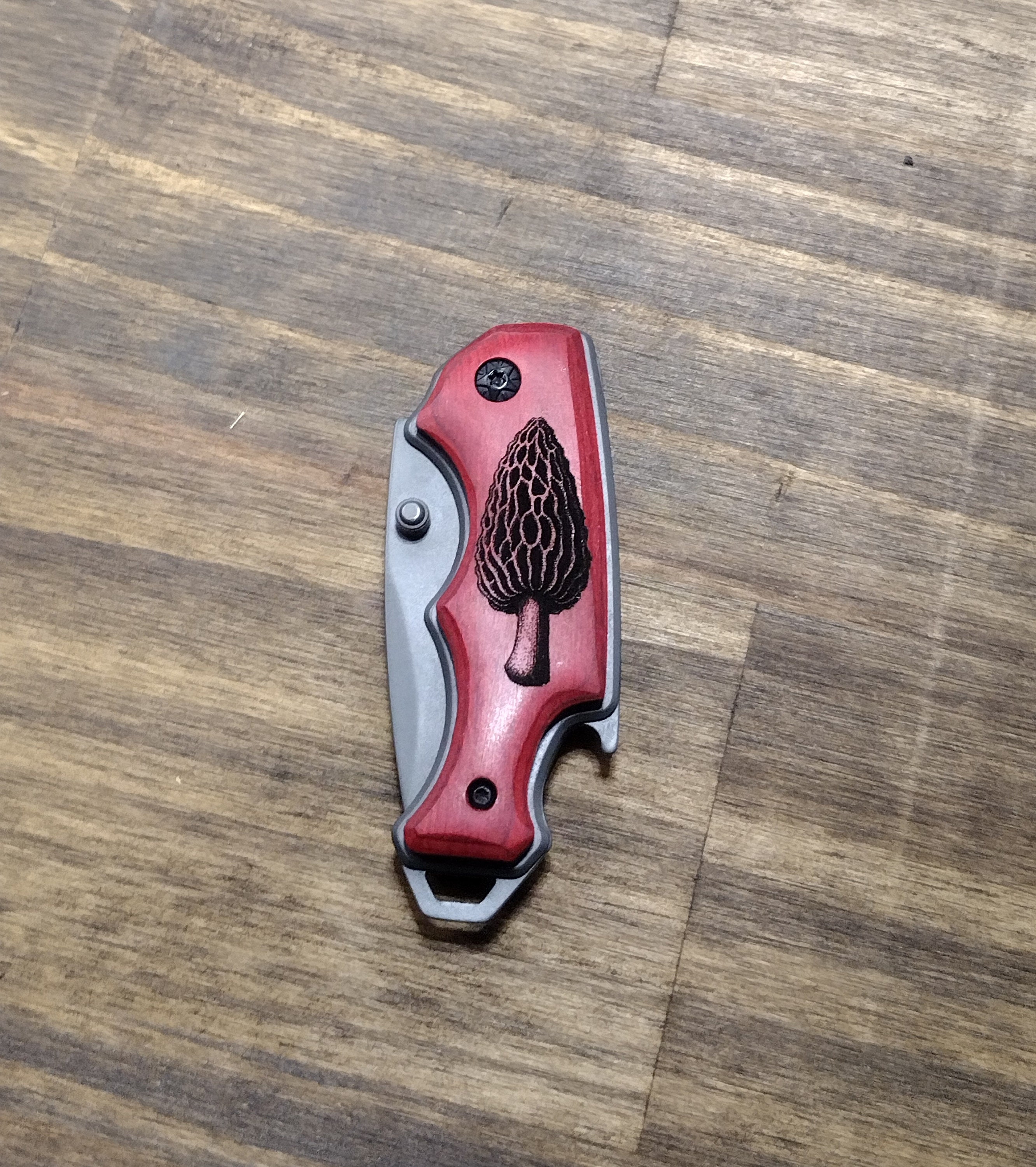 Engraved Morel Mushroom Folding Knife With Rosewood Handle Perfect Gift ...