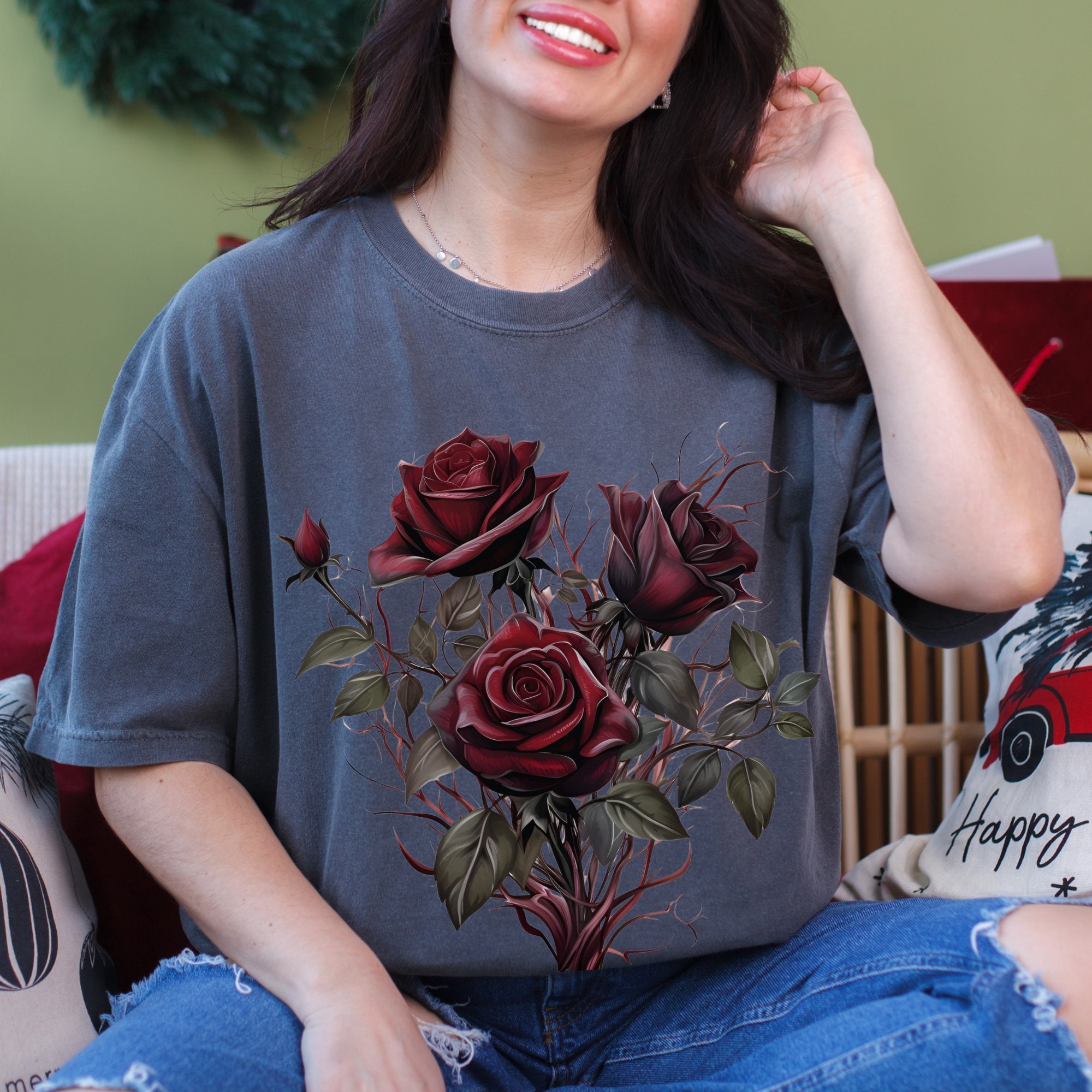 Gothic Roses Tshirt, Flower Spring Shirt, Rose Oversized T-shirt ...