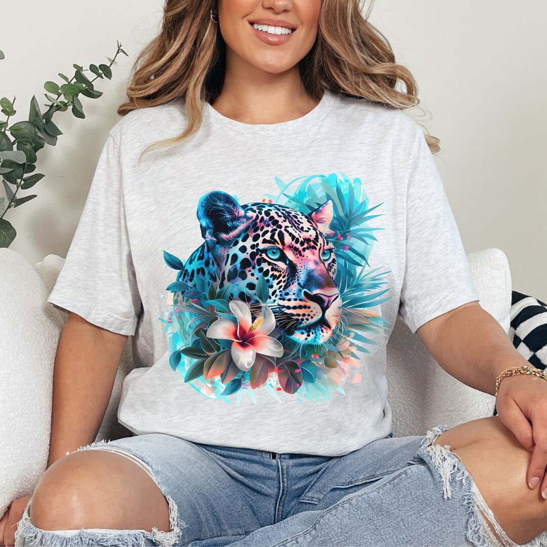 Leopard Shirt, Tropical Flower T-shirt, Spring Flowers Shirt, Spring ...
