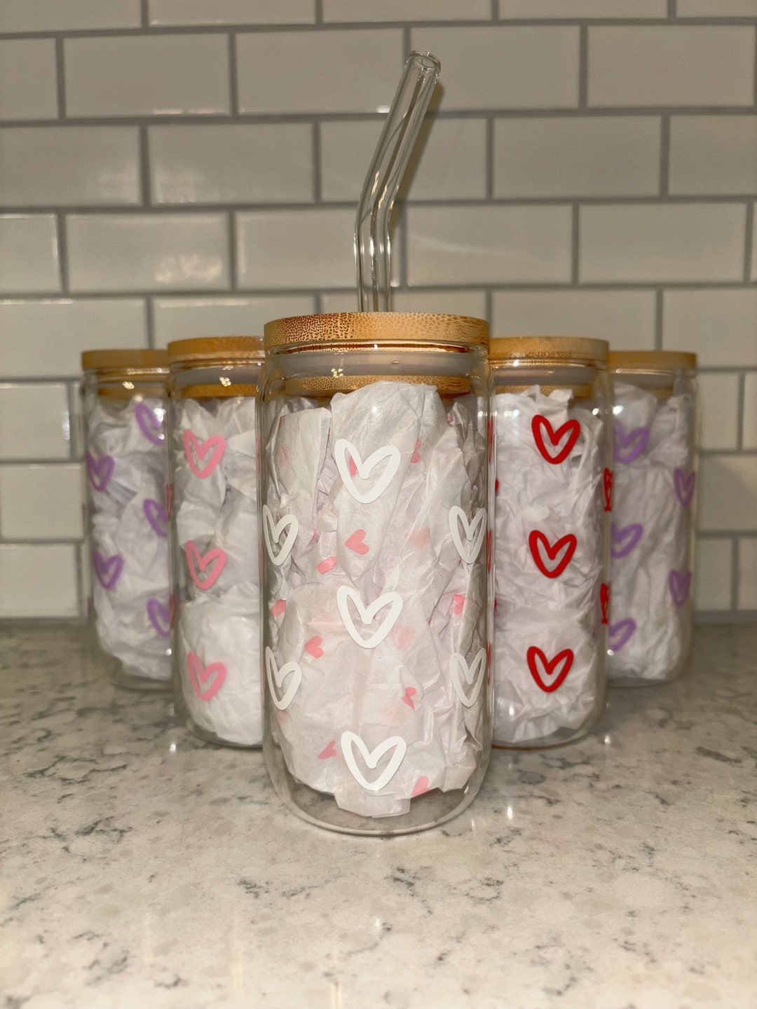 Personalized Heart Glass Cup, Heart Iced Coffee Cup, Glass Beer Can ...