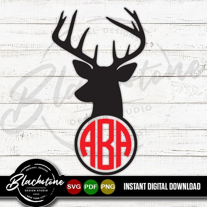 Buck Head SVG PNG - Customizable Monogram Split Deer Head Design for ...