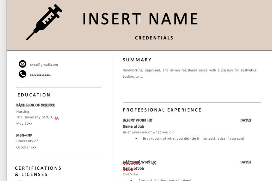 Aesthetic Nurse Resume - Etsy