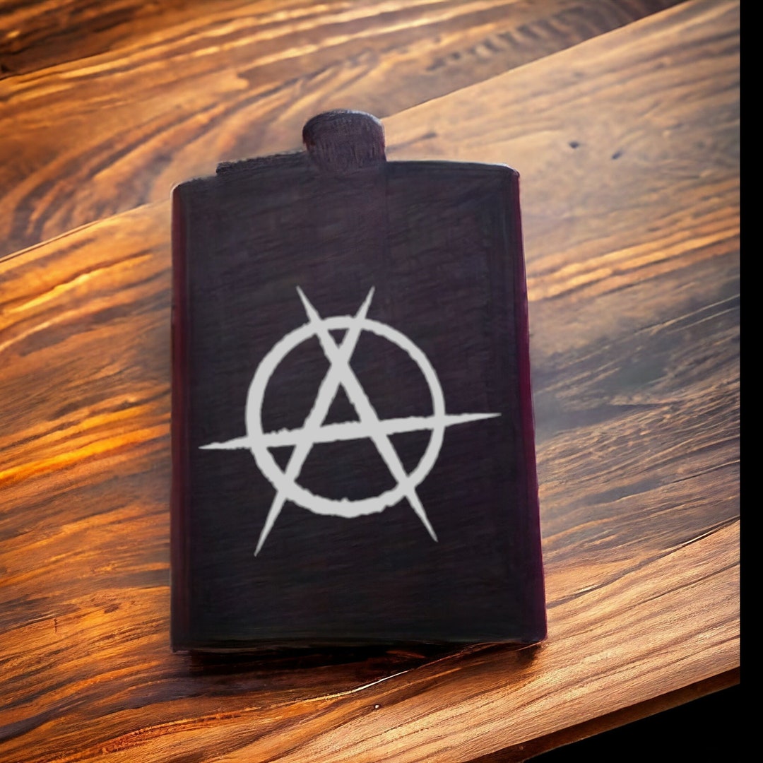 Handmade Engraved Flask, Anarchy Symbol Stainless Steel Flask, 8oz ...