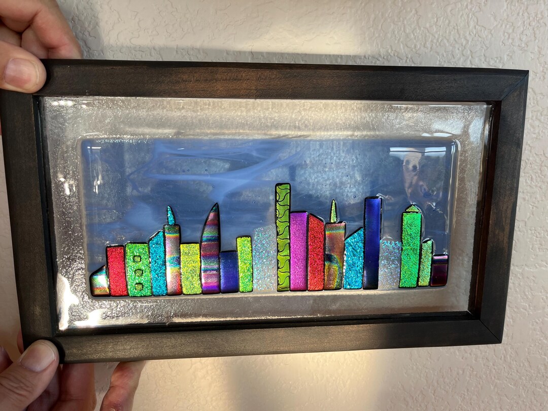 Fused Glass Dichroic Skyline With Frame & Stand - Etsy