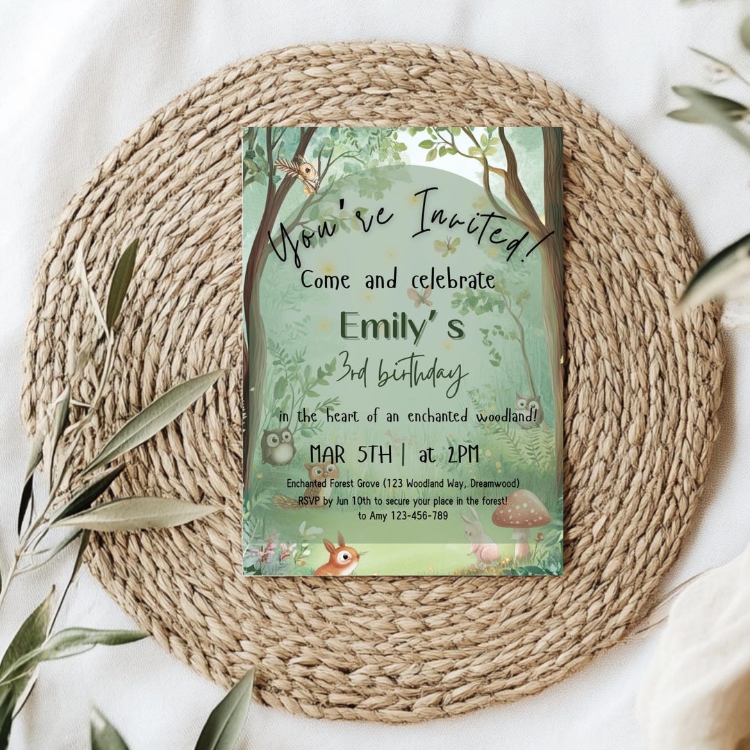 Forest Themed Birthday Invitation Template 5x7 Forest Invitation ...