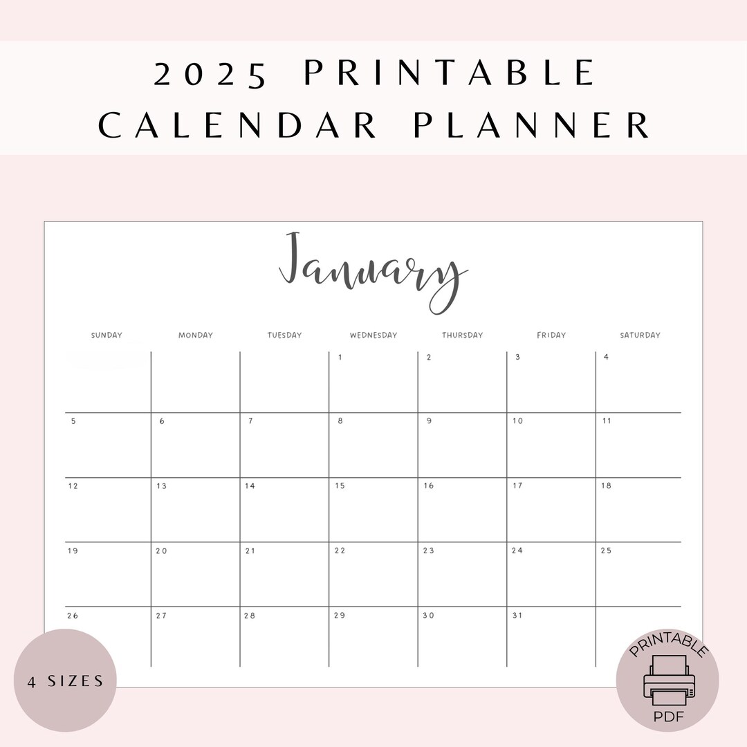 2025 Calendar Planner Printable Monthly View Calendar Planner A4 A3 US ...