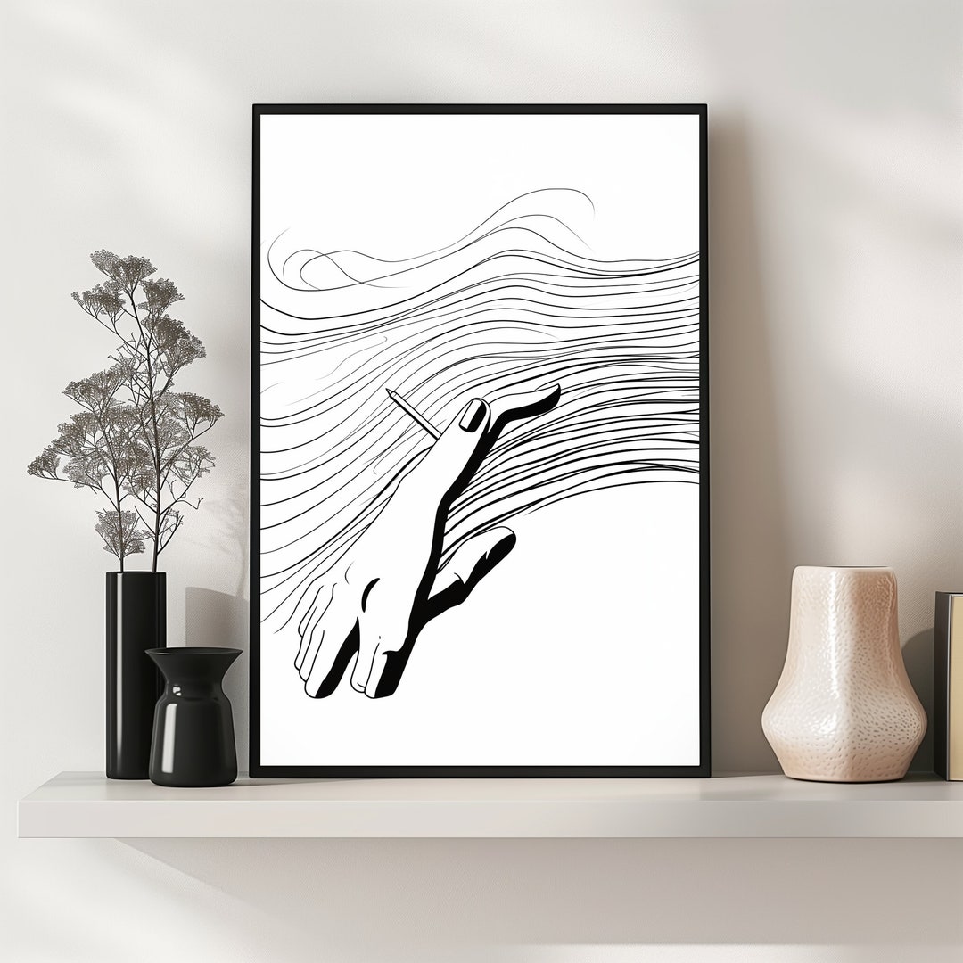 Writing Line Art Print, Minimalist Line Art, Wall Art, Sketch, Custom ...
